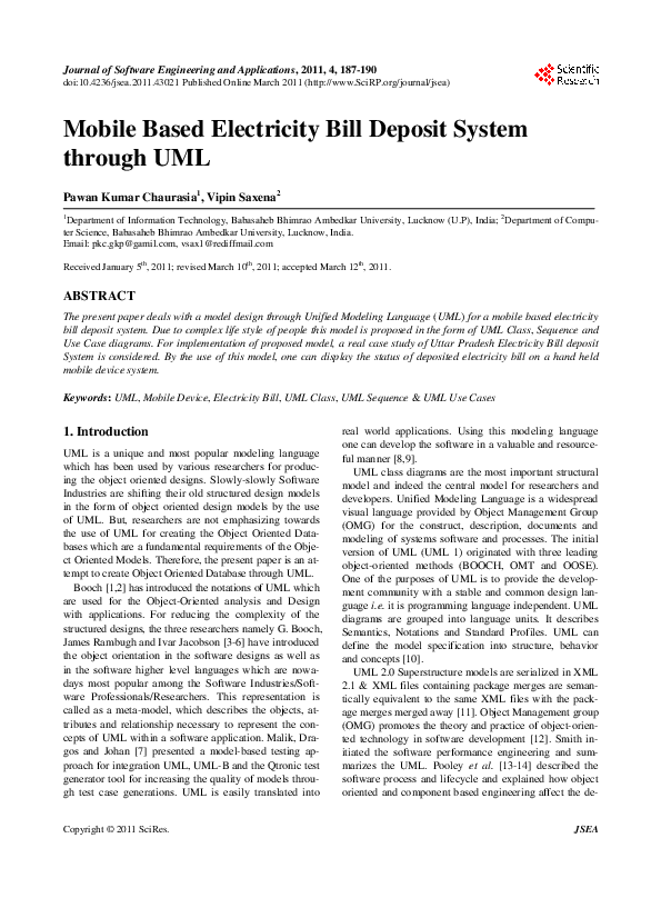 (PDF) Mobile Based Electricity Bill Deposit System through UML