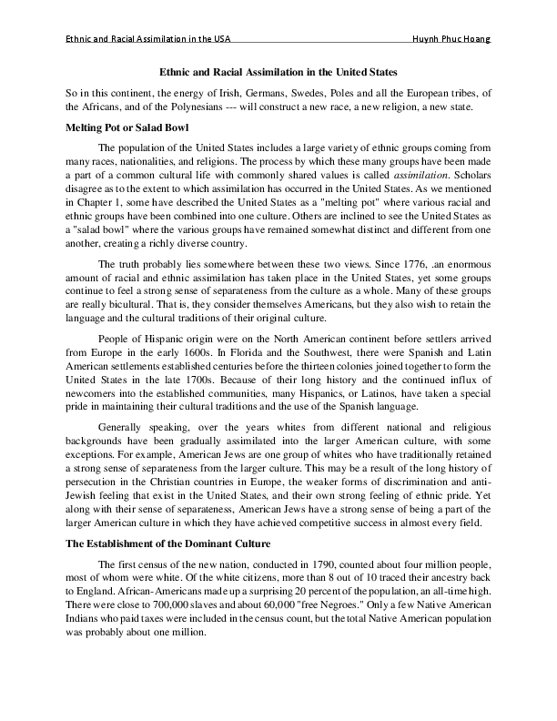 (PDF) Ethnic and Racial Assimilation in the USA Ethnic and Racial ...