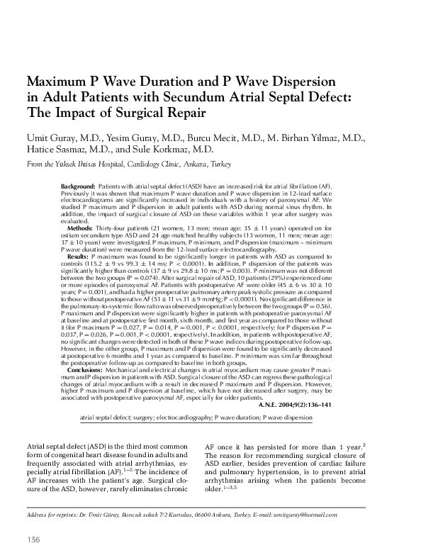 (PDF) Maximum P Wave Duration and P Wave Dispersion in Adult Patients ...