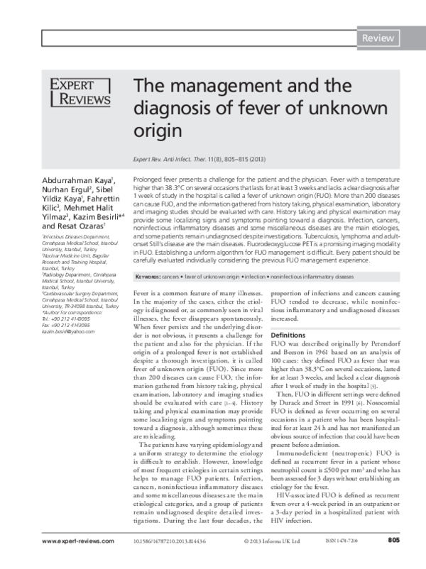 (PDF) Fever of unknown origin. A changing clinical spectrum and a ...