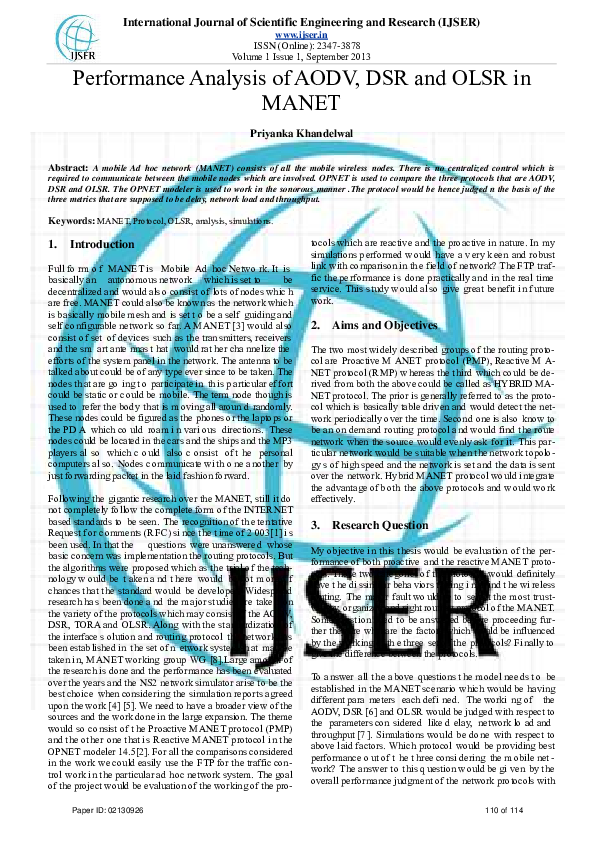 Pdf Performance Analysis Of Aodv Dsr And Olsr In Manet