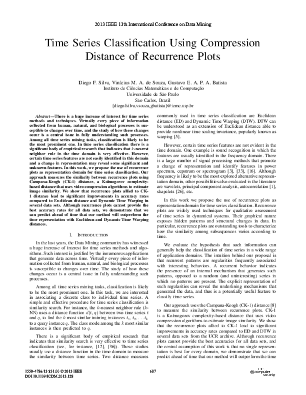 Pdf Time Series Classification Using Compression Distance Of Recurrence Plots