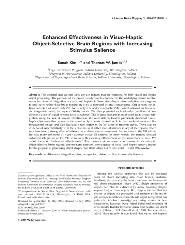 Pdf Enhanced Effectiveness In Visuo Haptic Object Selective Brain