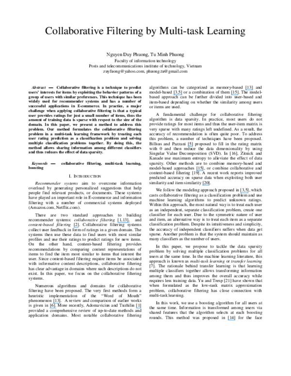 (PDF) Collaborative filtering by multi-task learning