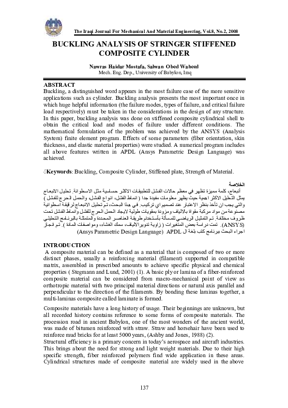 Pdf Buckling Analysis Of Stringer Stiffened Composite Cylinder