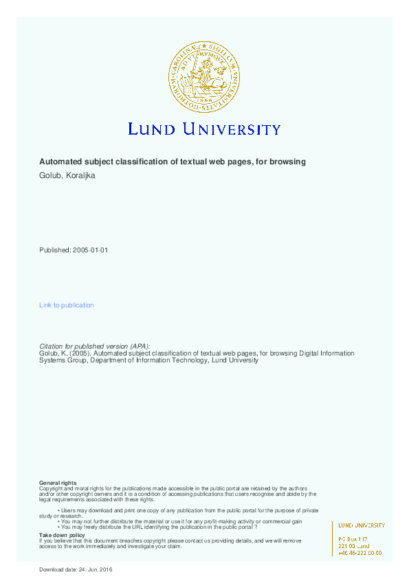 (PDF) Automated subject classification of textual web pages, for browsing