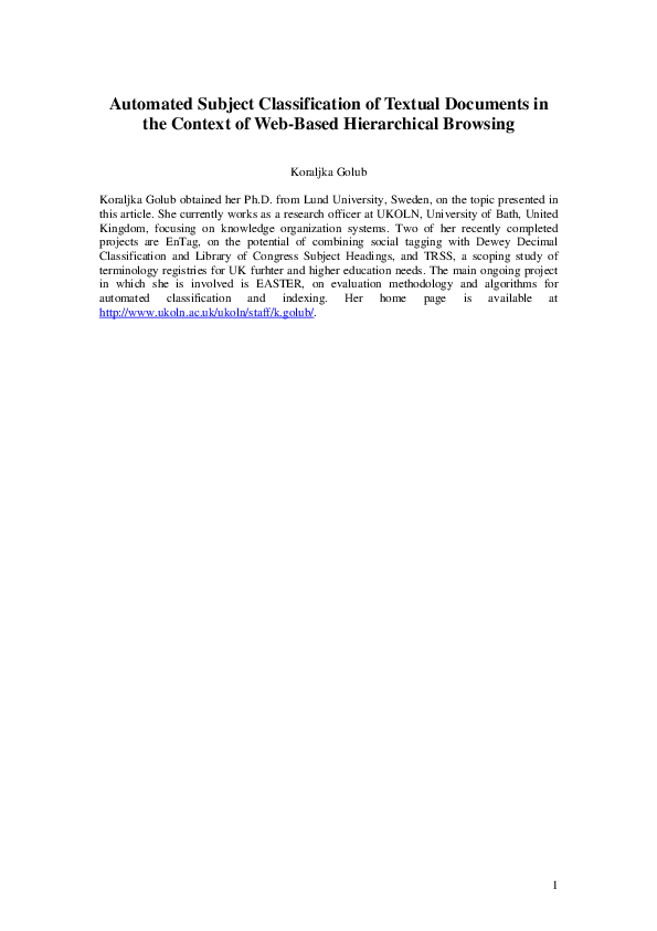 Pdf Automated Subject Classification Of Textual Documents In The Context Of Web Based