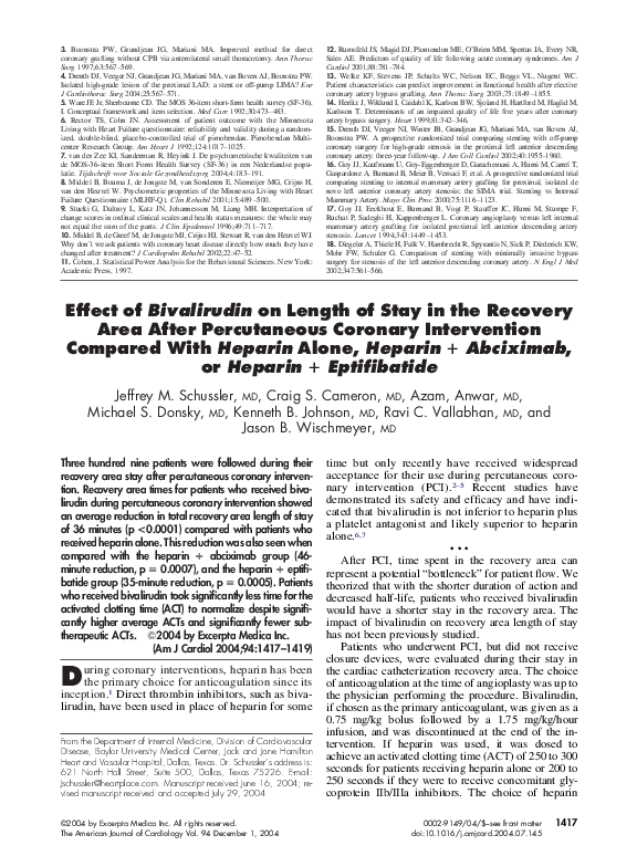Pdf Effect Of Bivalirudin On Length Of Stay In The Recovery Area
