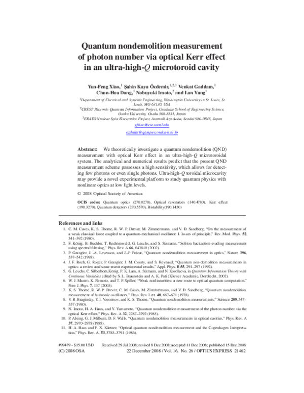 (PDF) Quantum non-demolition measurement of photon number using weak ... (PDF) Quantum non-demolition measurement of photon number using weak ...