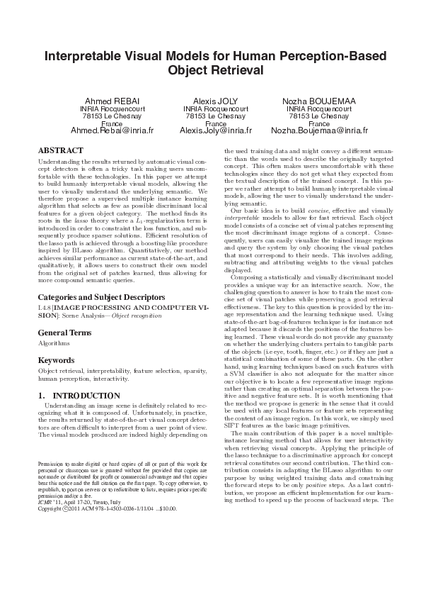 (PDF) Interpretable visual models for human perception-based object retrieval