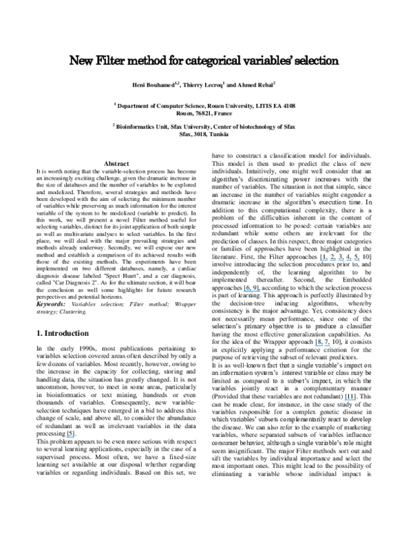 (PDF) New Filter method for categorical variables’ selection