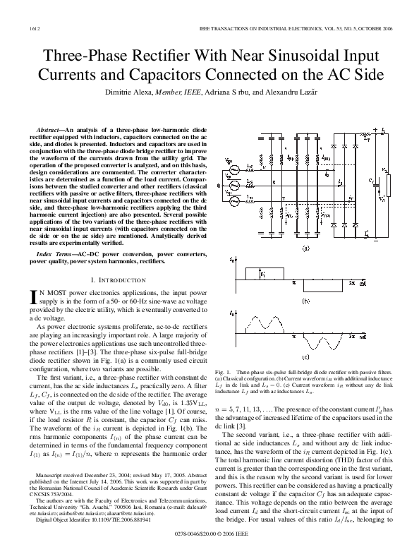 (PDF) Three-Phase Rectifier With Near Sinusoidal Input Currents and ...