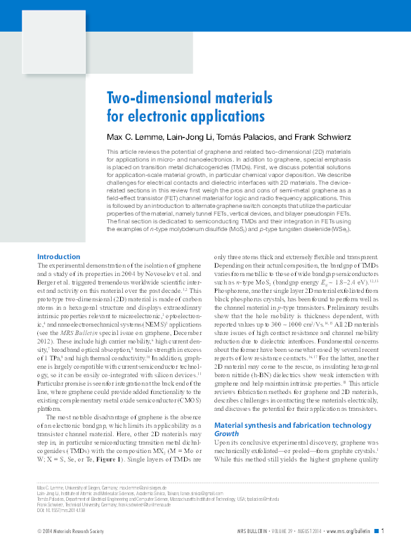 (PDF) Two-dimensional materials for electronic applications