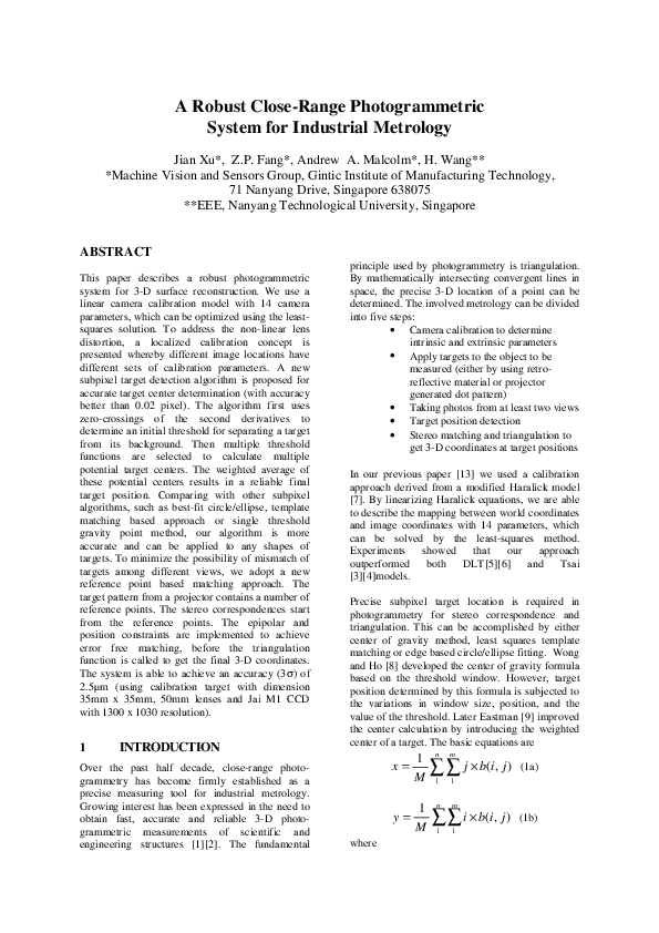 (PDF) A robust close-range photogrammetric system for industrial metrology