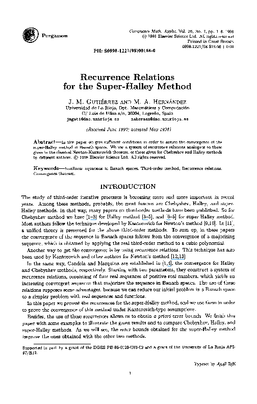 (PDF) Recurrence relations for the super-Halley method