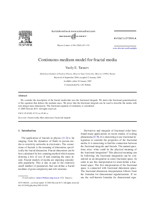 (PDF) Continuous medium model for fractal media