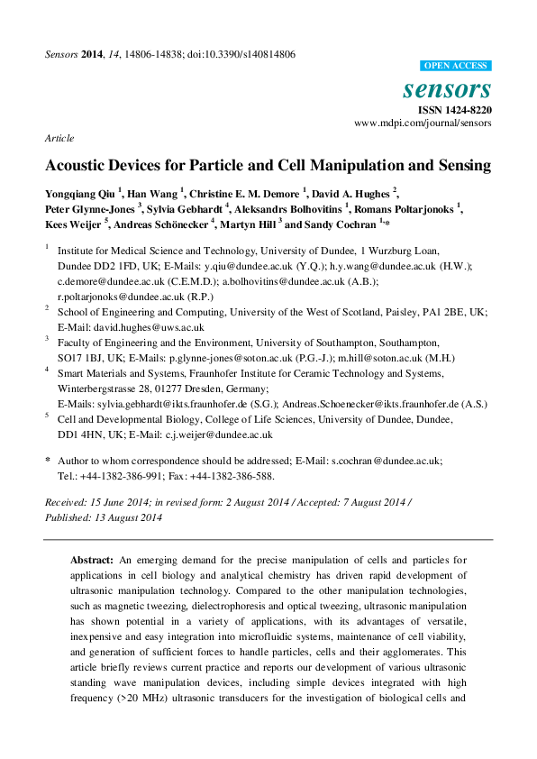 (PDF) Acoustic devices for particle and cell manipulation and sensing