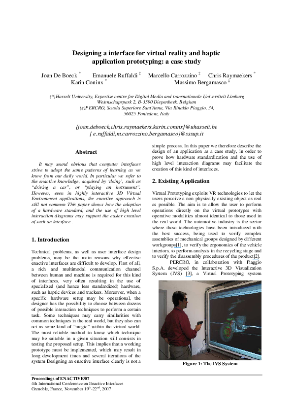 (PDF) Designing an interface for virtual reality and haptic application prototyping: a case study