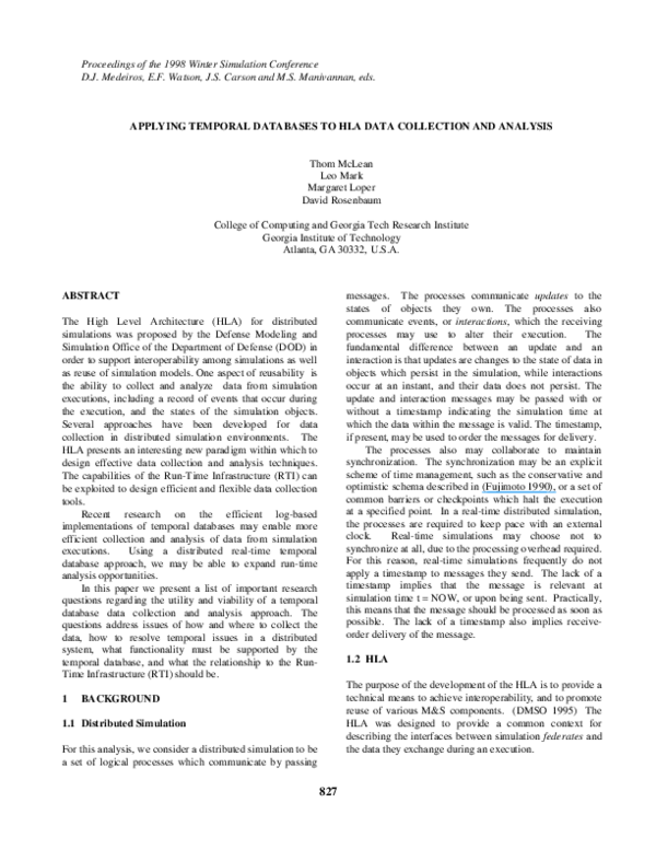 (PDF) Applying temporal databases to HLA data collection and analysis