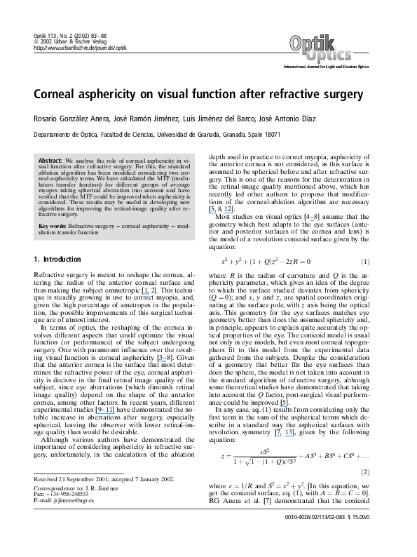 (PDF) Corneal asphericity on visual function after refractive surgery