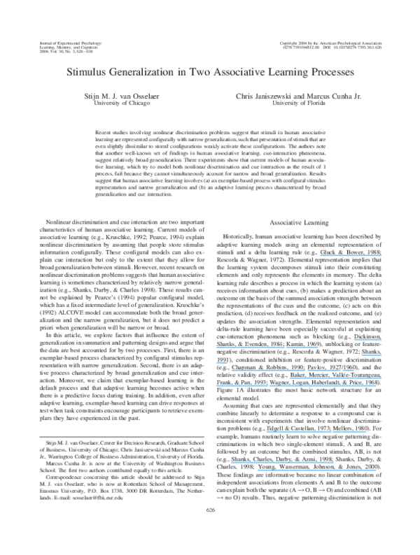 (PDF) Stimulus Generalization in Two Associative Learning Processes