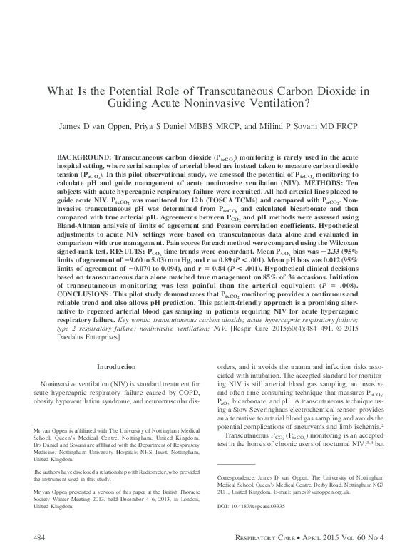 (PDF) What Is the Potential Role of Transcutaneous Carbon Dioxide in ...
