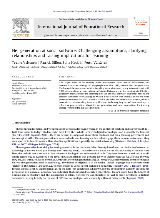 (PDF) Net generation at social software: Challenging assumptions ...