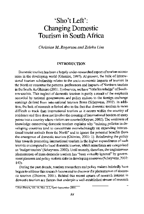 (PDF) 'Sho't Left': Changing Domestic Tourism in South Africa