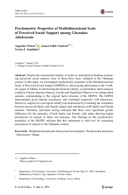 (PDF) Psychometric Properties of Multidimensional Scale of Perceived ...