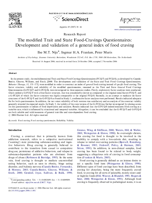 (PDF) The modified Trait and State Food-Cravings Questionnaires ...