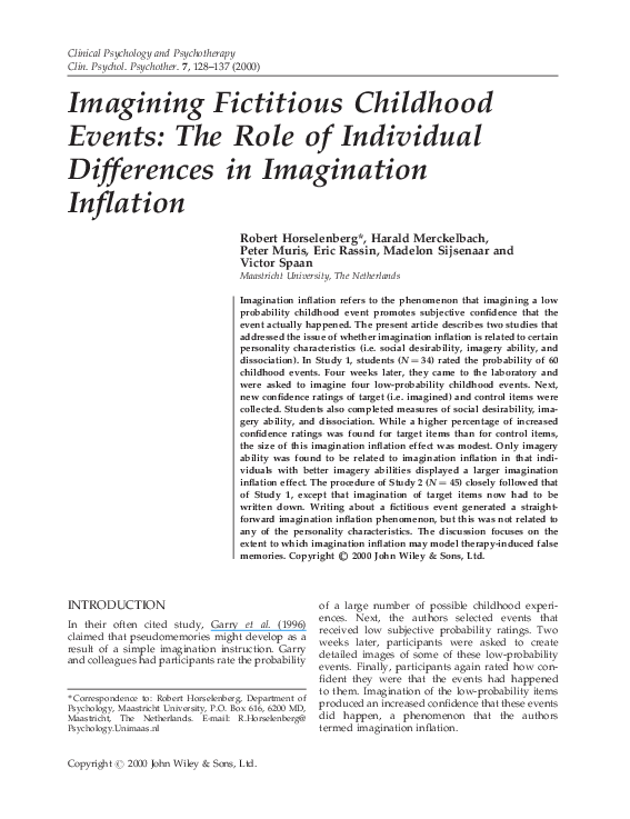 (PDF) Imagining fictitious childhood events: the role of individual ...