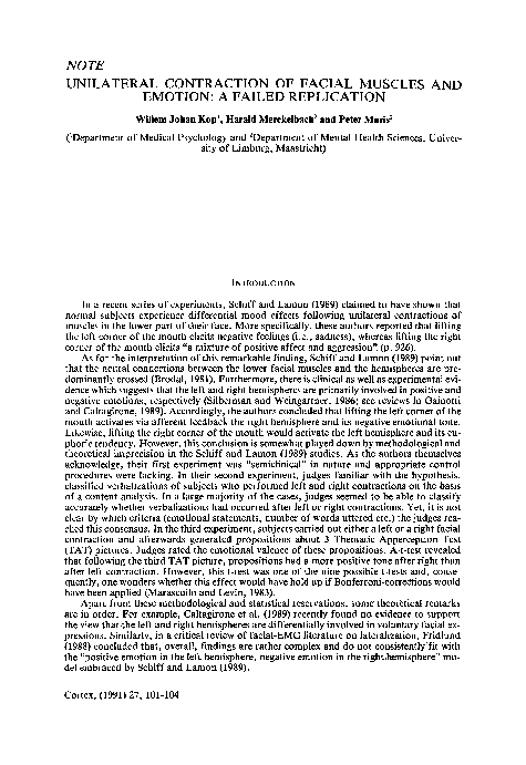 (PDF) Unilateral Contraction of Facial Muscles and Emotion: A Failed ...