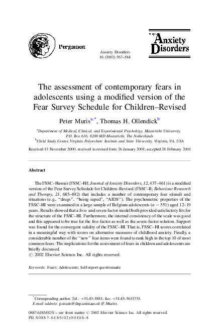(PDF) The assessment of contemporary fears in adolescents using a ...