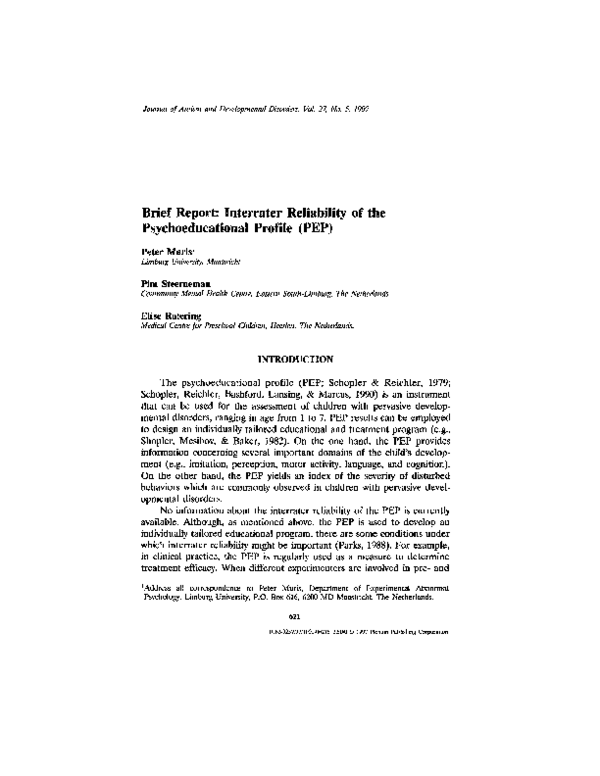 (PDF) Brief report: interrater reliability of the psychoeducational profile (PEP)