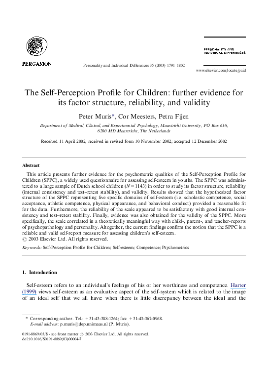 (PDF) The Self-Perception Profile for Children: further evidence for ...