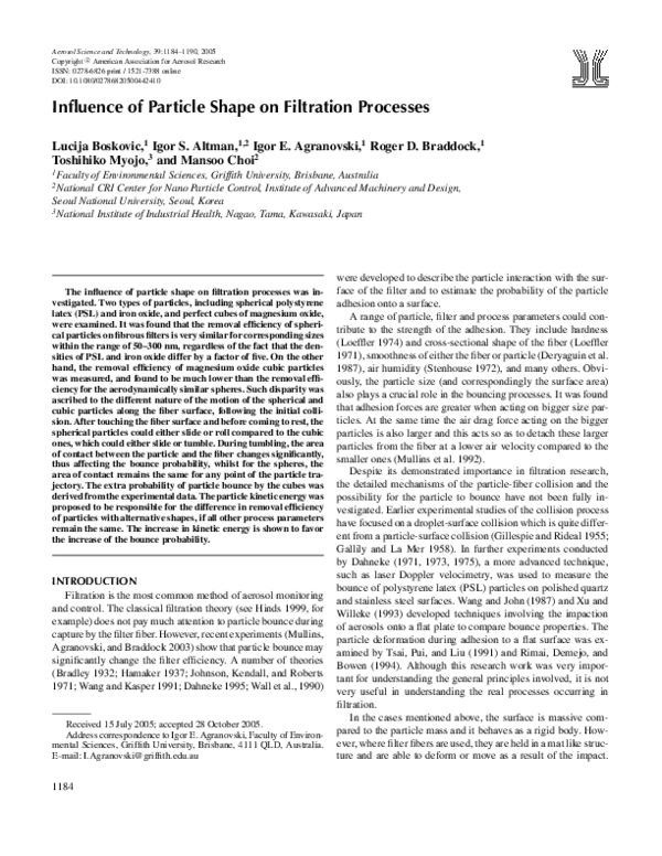 (PDF) Influence of Particle Shape on Filtration Processes