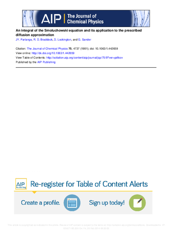 (PDF) An integral of the Smoluchowski equation and its application to ...