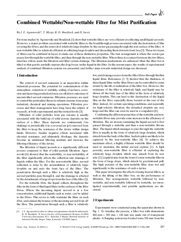 (PDF) Combined Wettable/Non‐wettable Filter for Mist Purification
