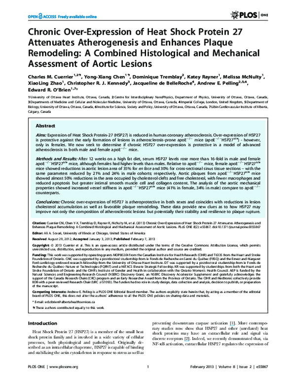 (PDF) HSP27 Over-Expression Reduces Atherogenesis in ApoE Mice
