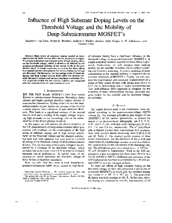 (PDF) Influence of high substrate doping levels on the threshold voltage and the mobility of ...