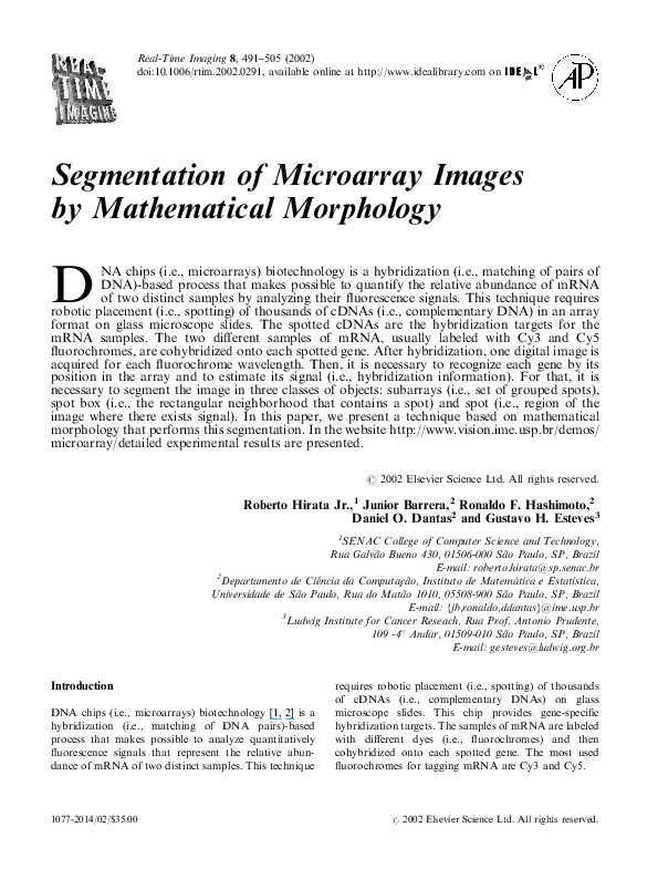 Pdf Segmentation Of Microarray Images By Mathematical Morphology