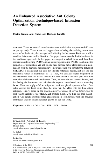 (PDF) An Enhanced Associative Ant Colony Optimization Technique-based Intrusion Detection System