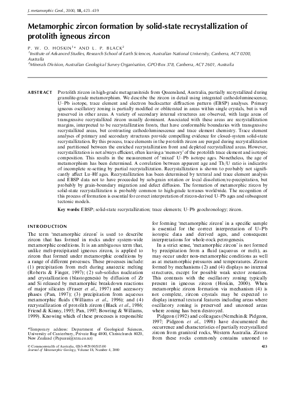 (PDF) Metamorphic zircon formation by solid-state recrystallization of ...