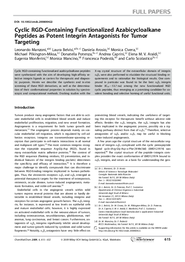 (PDF) Cyclic RGD-Containing Functionalized Azabicycloalkane Peptides as ...