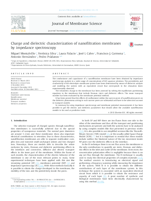 (PDF) Charge and dielectric characterization of nanofiltration membranes by impedance spectroscopy