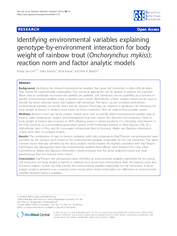 Pdf Identifying Environmental Variables Explaining Genotype By Environment Interaction For