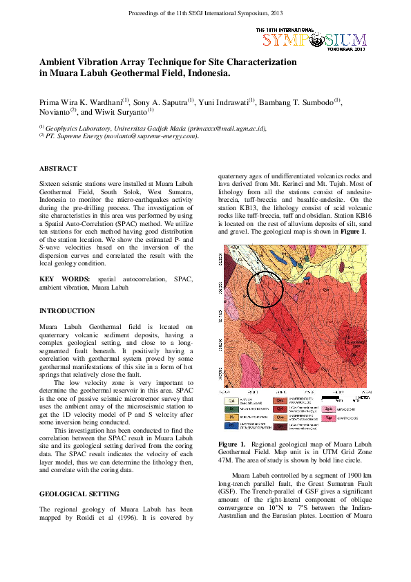 (PDF) Ambient Vibration Array Technique for Site Characterization in Muara Labuh Geothermal ...