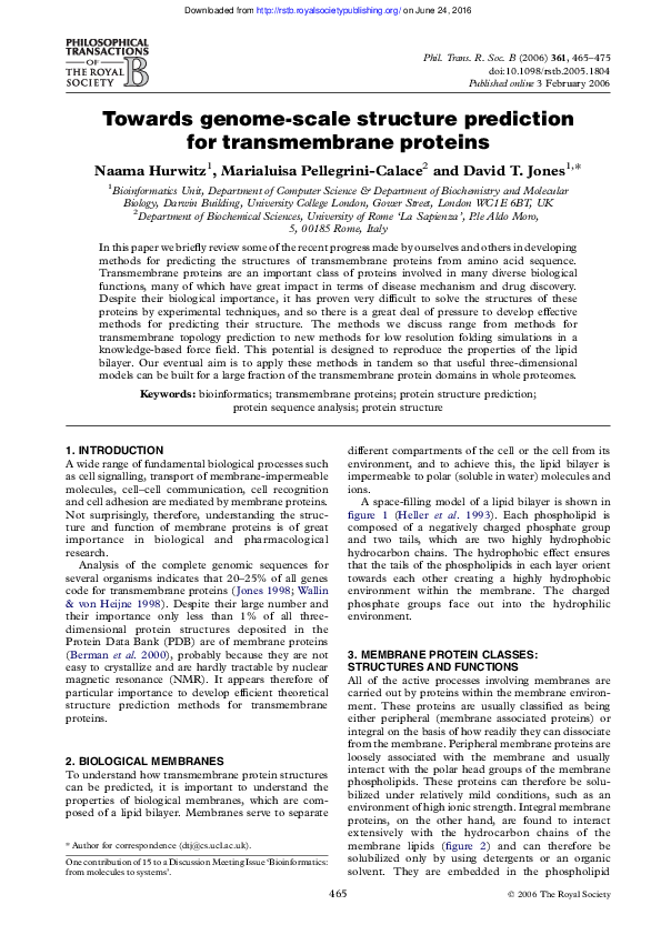 (PDF) Towards genome-scale structure prediction for transmembrane proteins