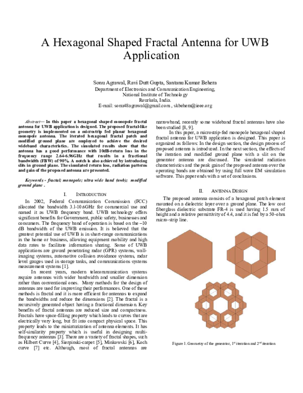 (PDF) A hexagonal shaped fractal antenna for UWB application