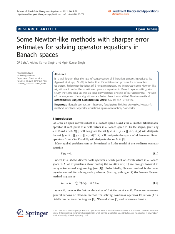 Pdf Some Newton Like Methods With Sharper Error Estimates For Solving